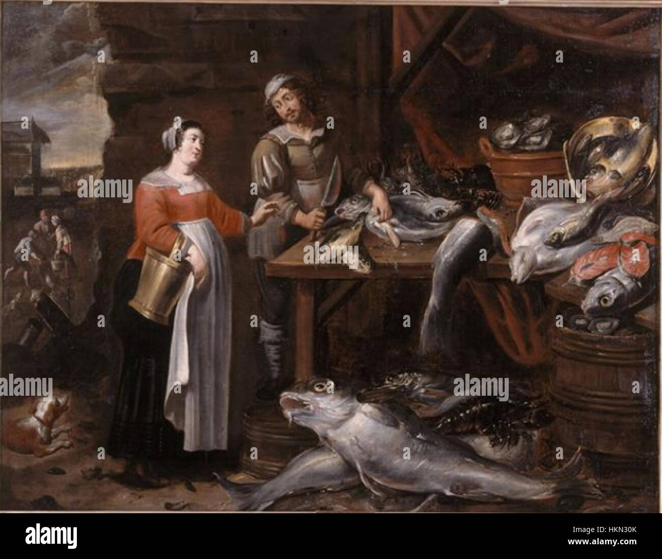 'A Fishmonger' by Alexander Adriaenssen is a still life painting that ...