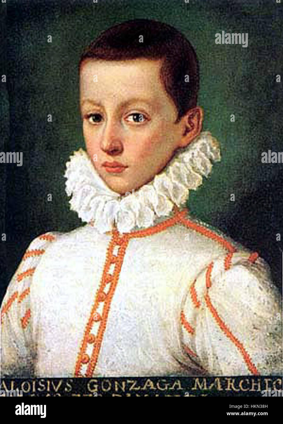 This portrait of Saint Aloysius Gonzaga, shown as a child, emphasizes ...