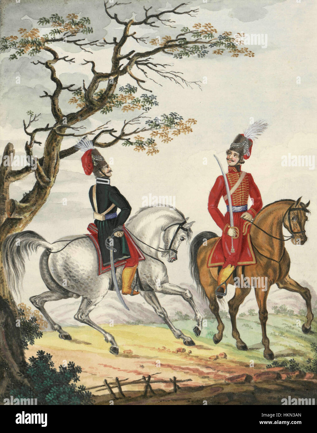A historical painting documenting the *Chuguev Uhlan Regiment*, a ...