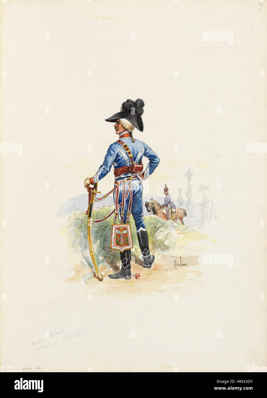 This 1801 illustration depicts an officer of the 1st Hussars regiment ...