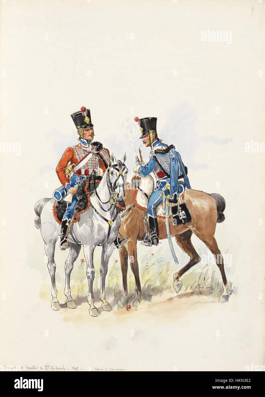 This 1807 painting depicts a trumpet player and a cavalryman of the 1st ...