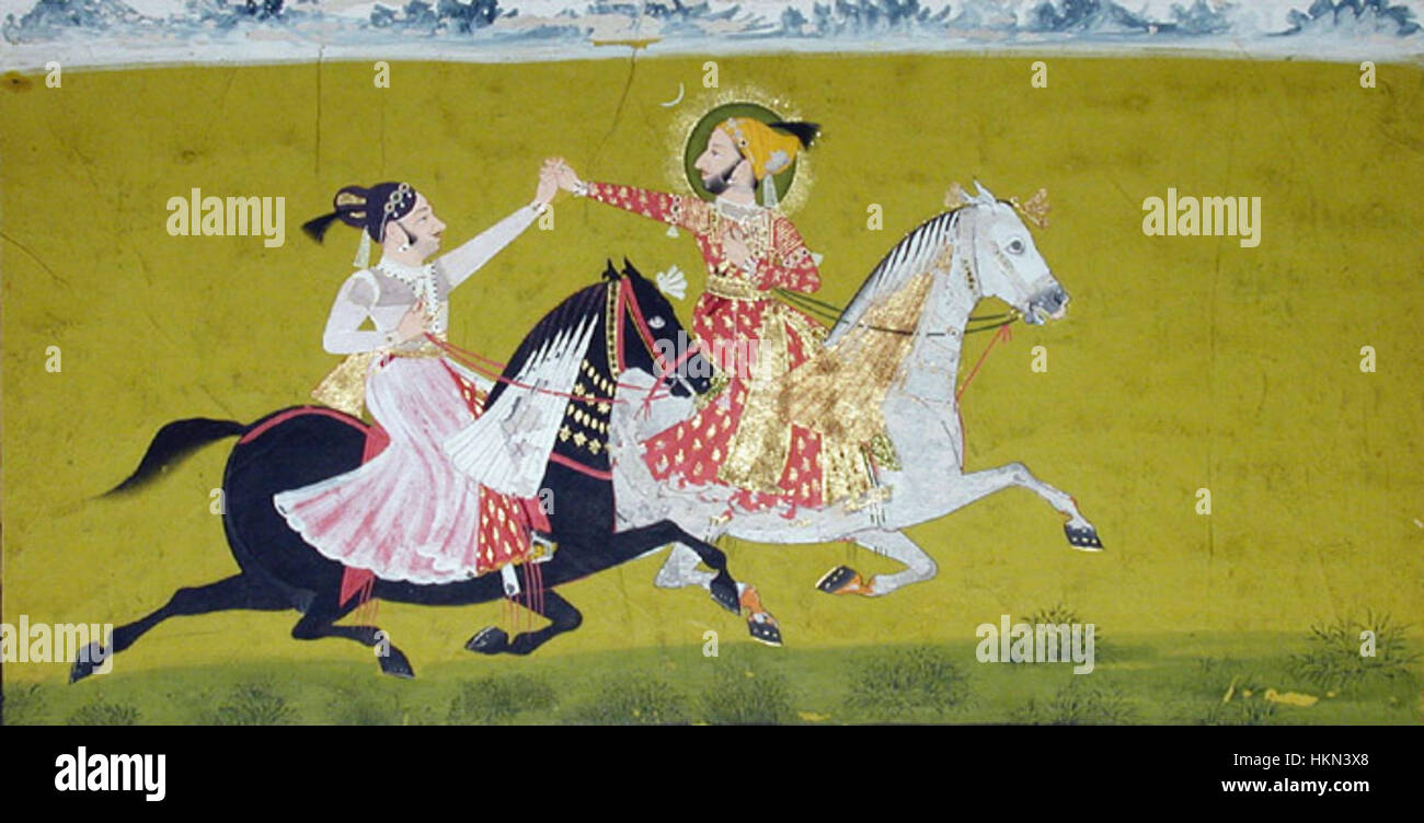 This painting by Arsi Singh depicts an equestrian scene with a nobleman ...
