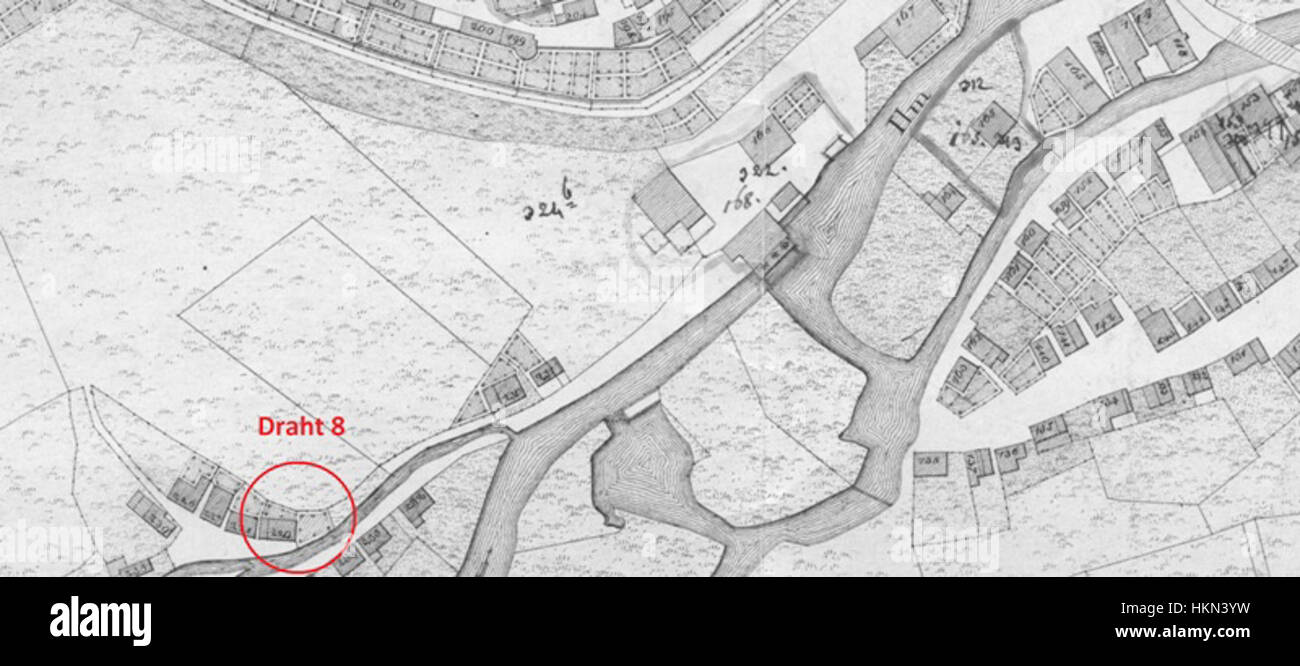 An 1810 map fragment of Pfaffenhofen an der Ilm, illustrating the city ...