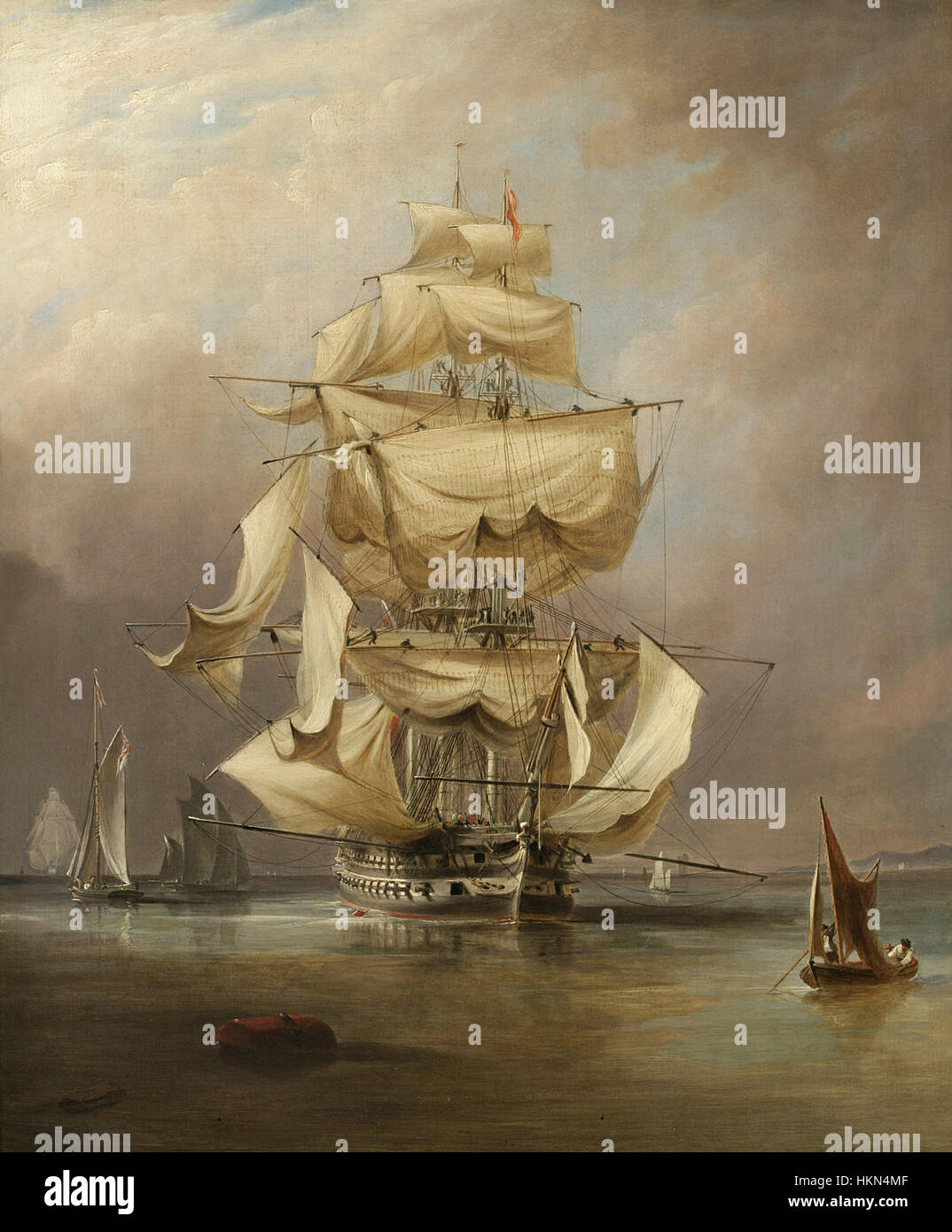 An oil painting by Richard Brydges Beechey, depicting the HMS Asia ...