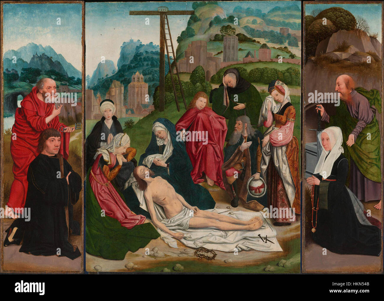 This painting by Mostaert depicts the Lamentation of Christ, showcasing ...