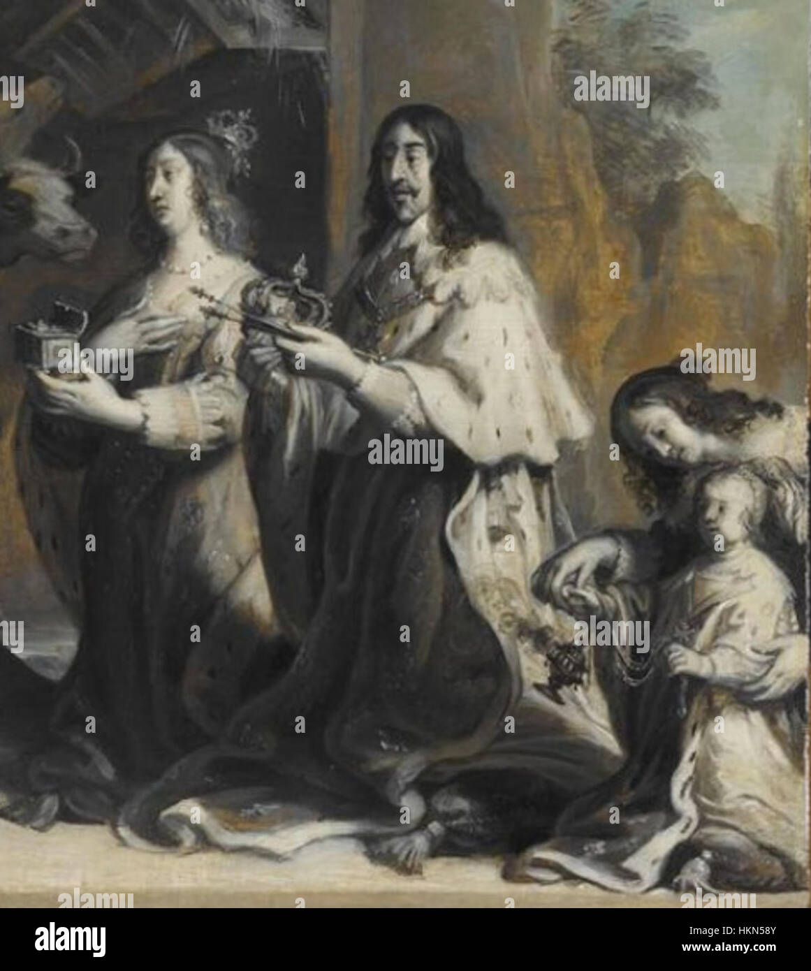 This 17th-century portrait depicts Louis XIII and his royal family. The ...