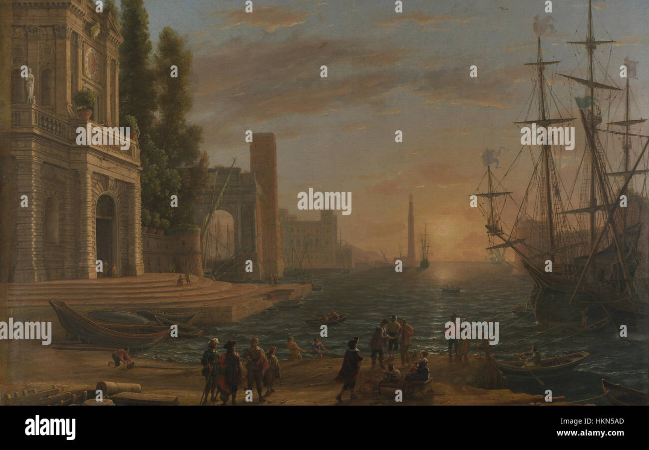 'A Seaport' by Claude is a classical landscape painting that depicts a ...