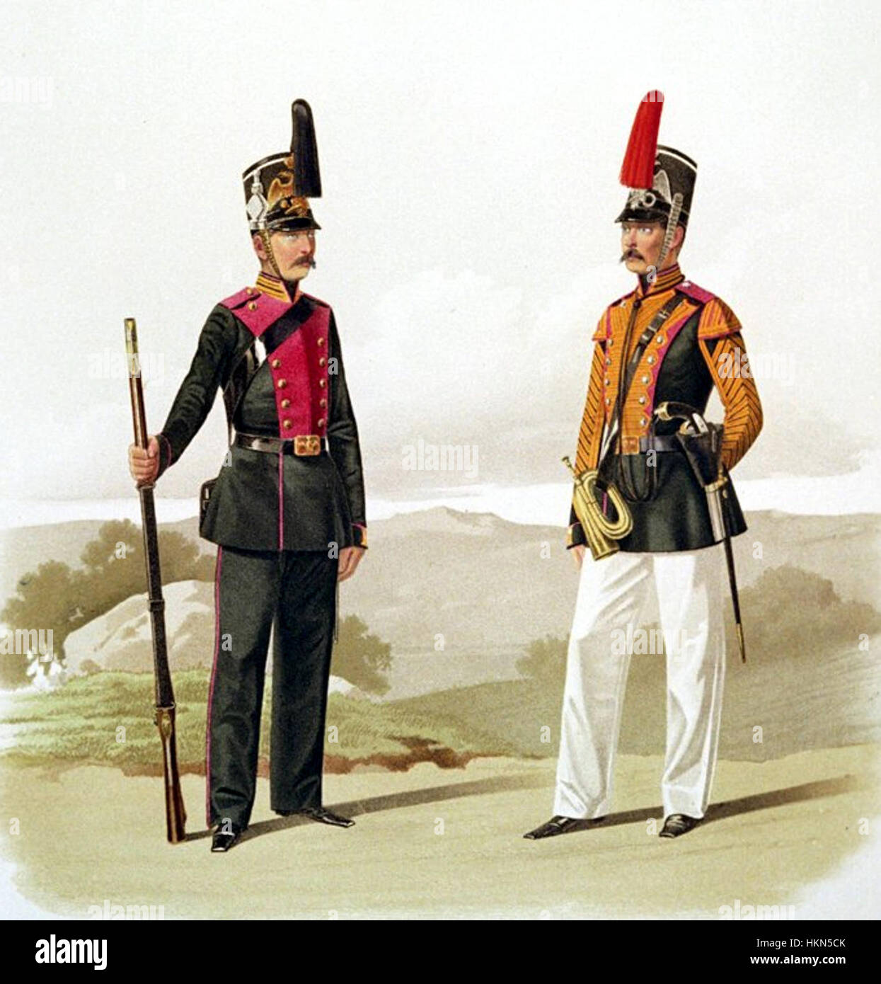 This artwork depicts various changes in the uniforms and armament of ...