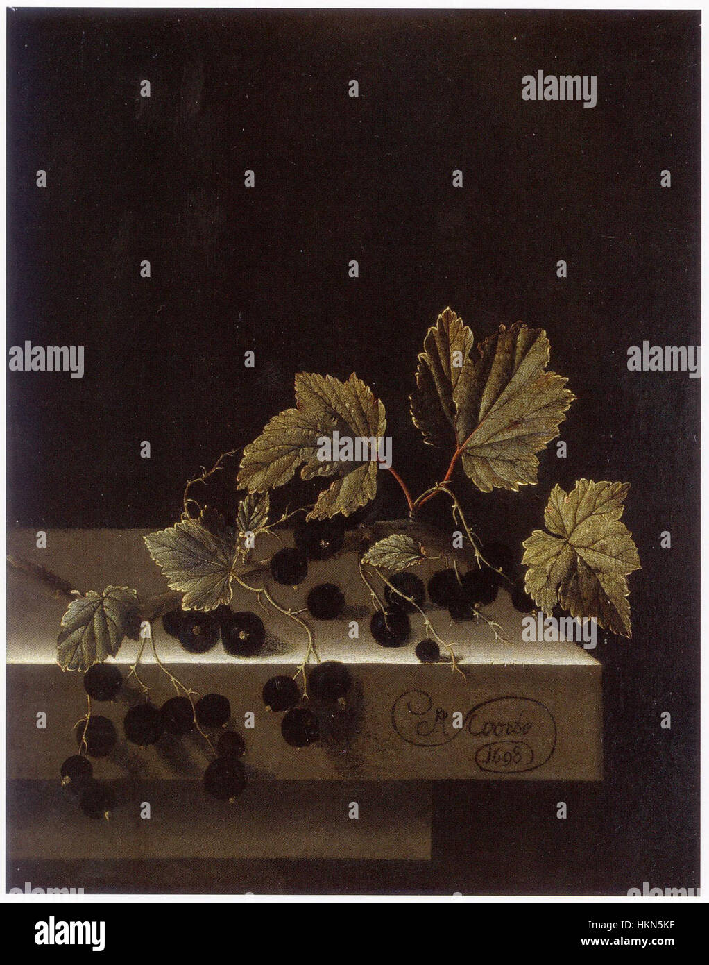 A still life painting by Adriaen Coorte, featuring black currants ...