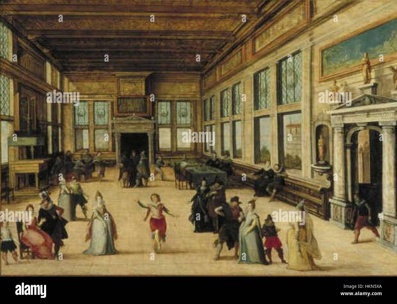 An illustration of a ballroom designed in Renaissance style, featuring ...