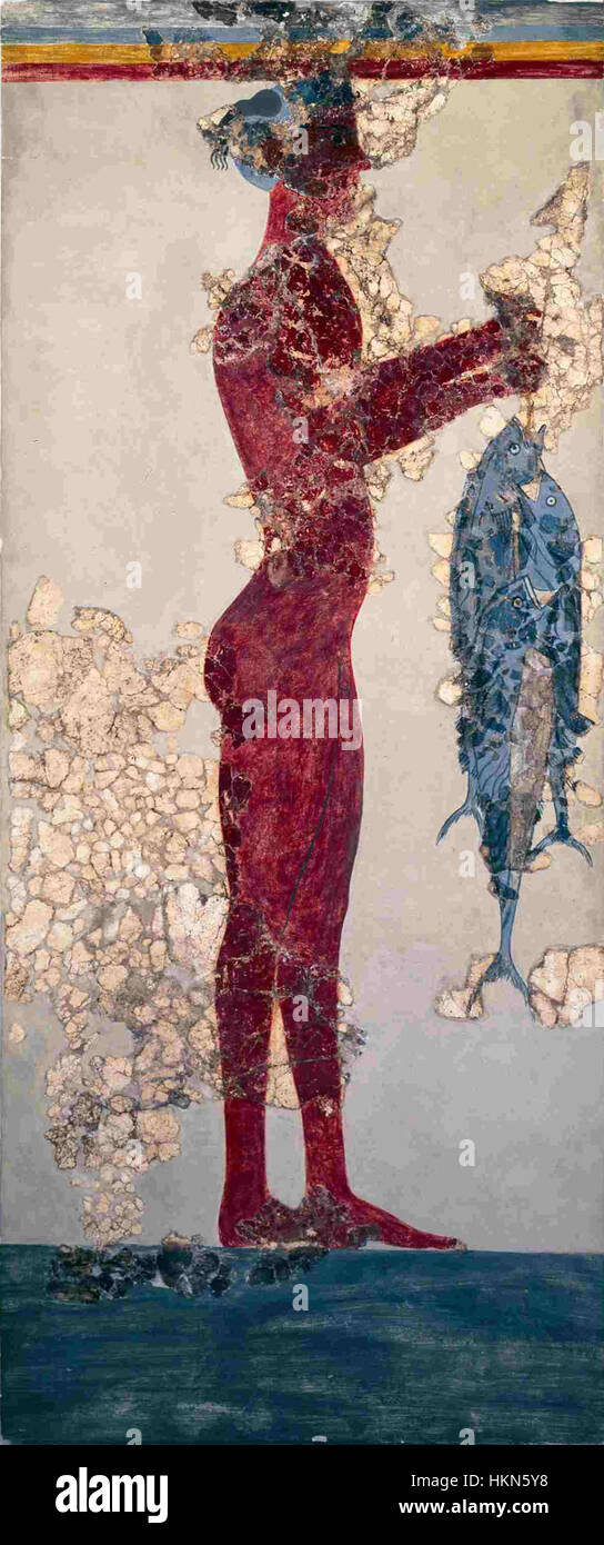 A fresco from the Akrotiri Westhaus, depicting an adorant (worshiper ...