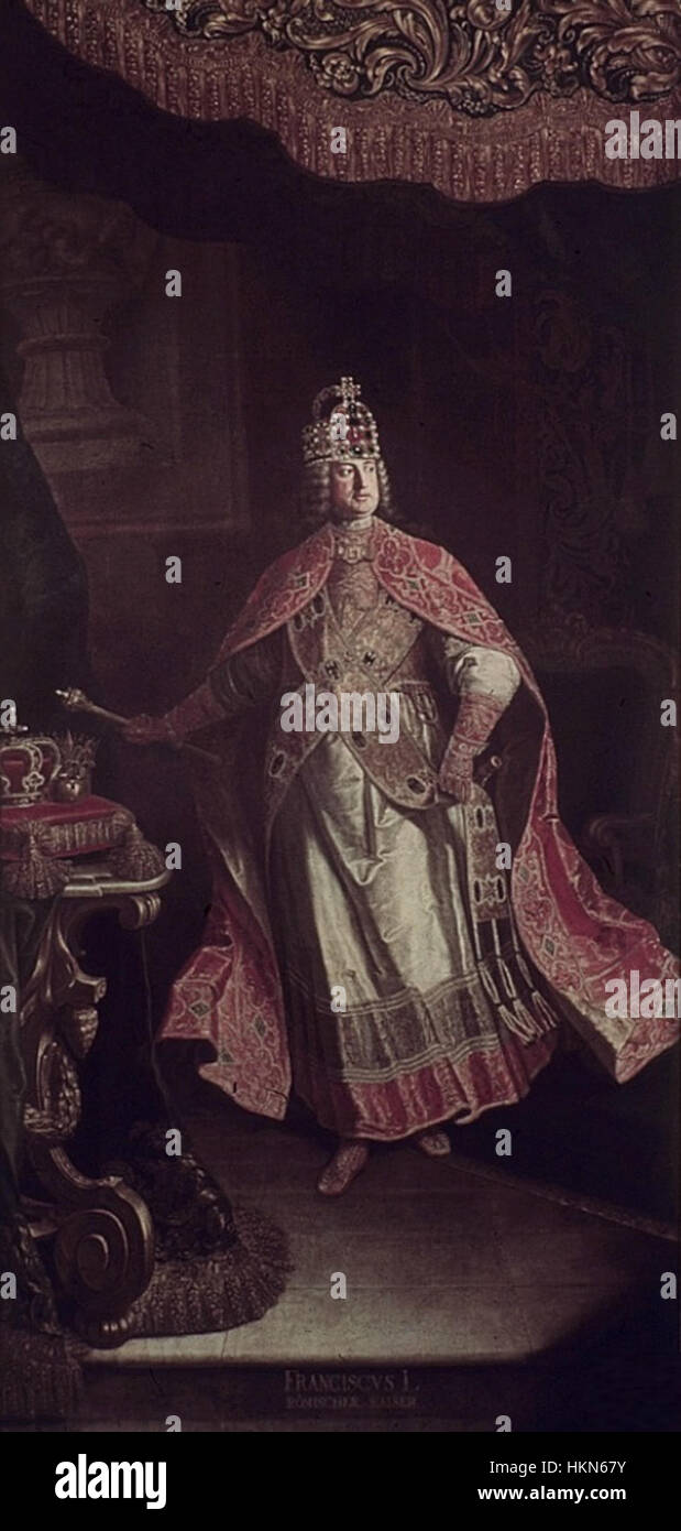 The painting by Pohl shows Francis I in his coronation regalia, set in ...