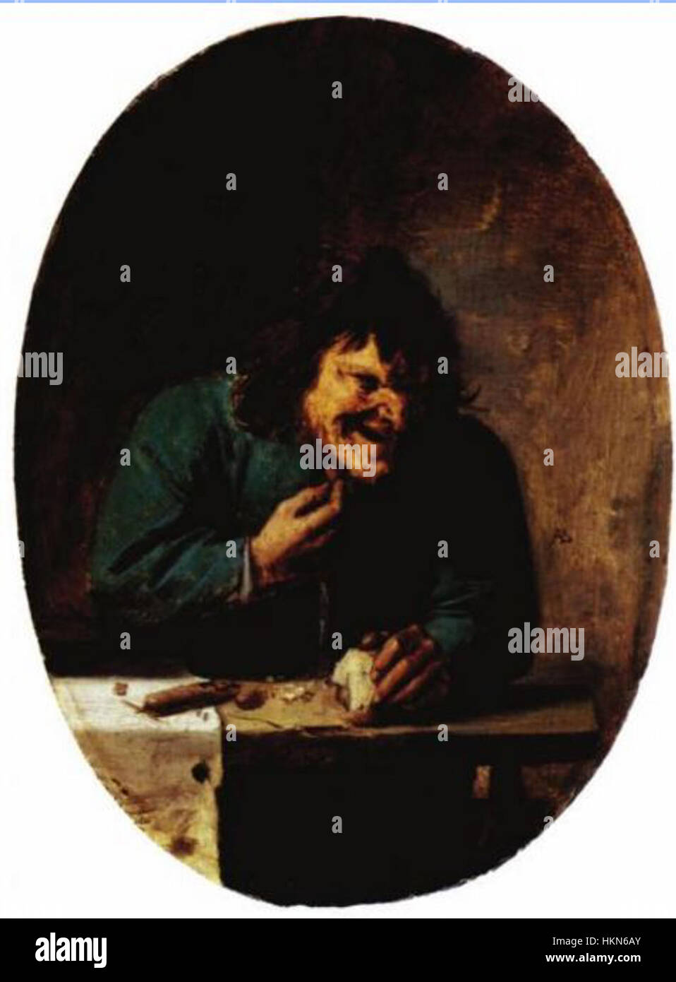 This painting by Adriaen Brouwer depicts a peasant sitting at a table ...