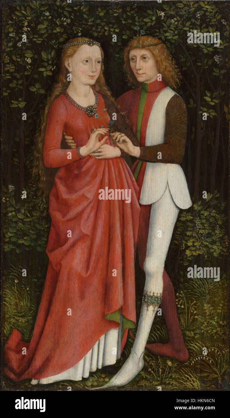 This artwork, 'A Bridal Couple' from 1470, captures a medieval ...
