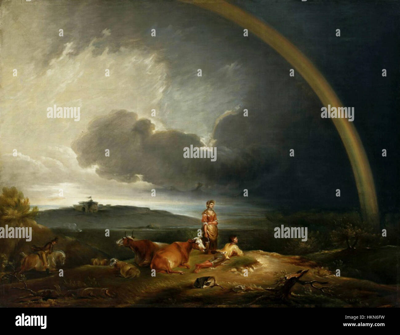 This 19th-century British landscape painting captures a scenic view ...