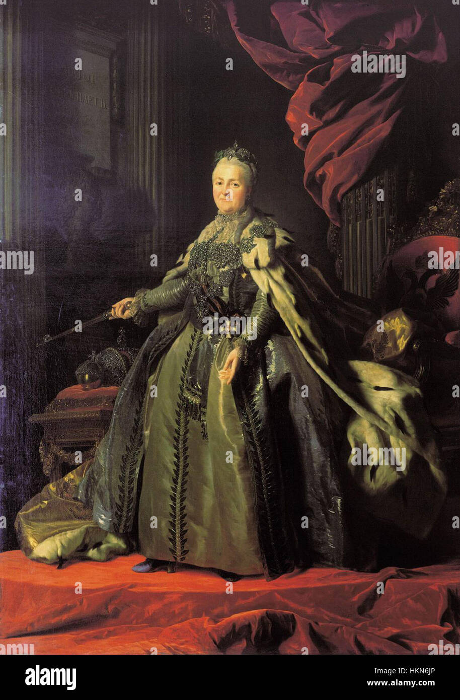 This 1776 portrait of Catherine II, painted by A. Roslin, portrays the ...