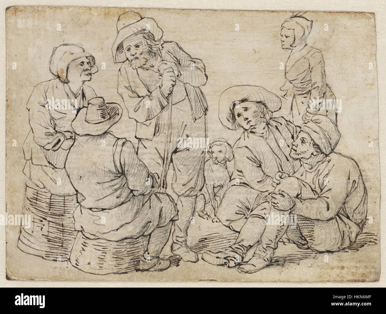 Pieter Bout’s painting depicts a group of peasants, both standing and ...