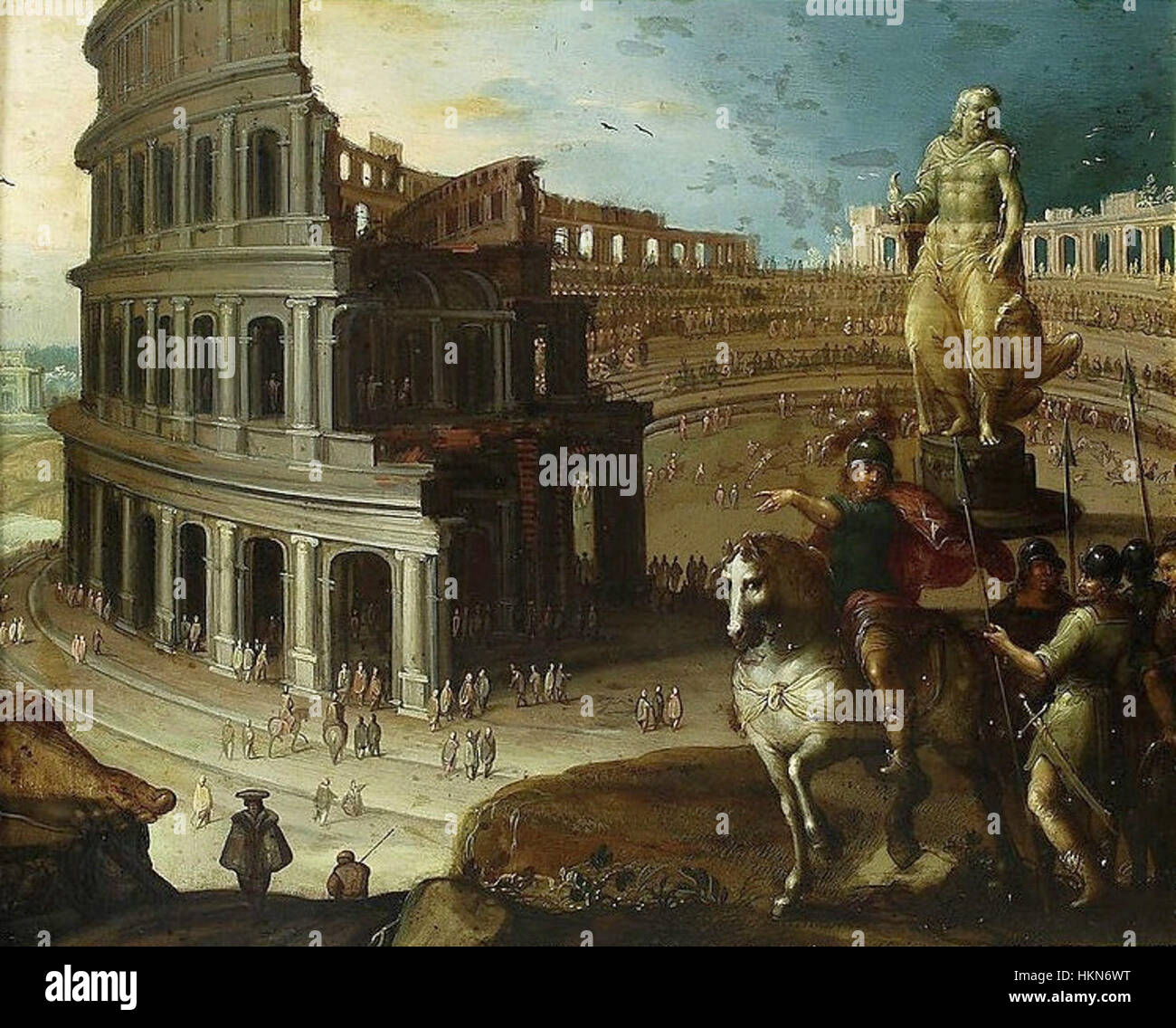 This painting depicts the ruins of the Colosseum in Rome, capturing its ...