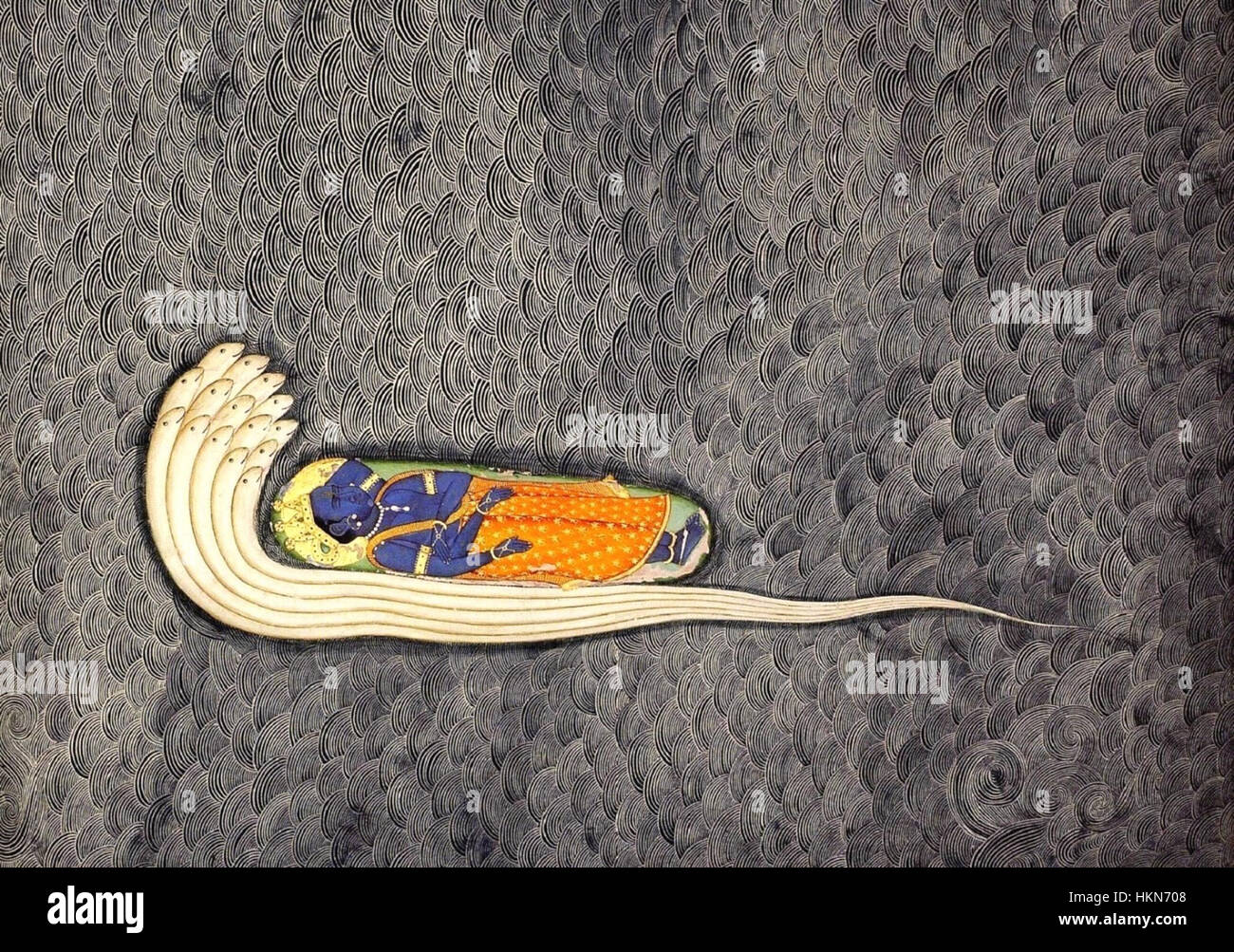 This artwork, attributed to the Durga Master, depicts Vishnu reclining ...