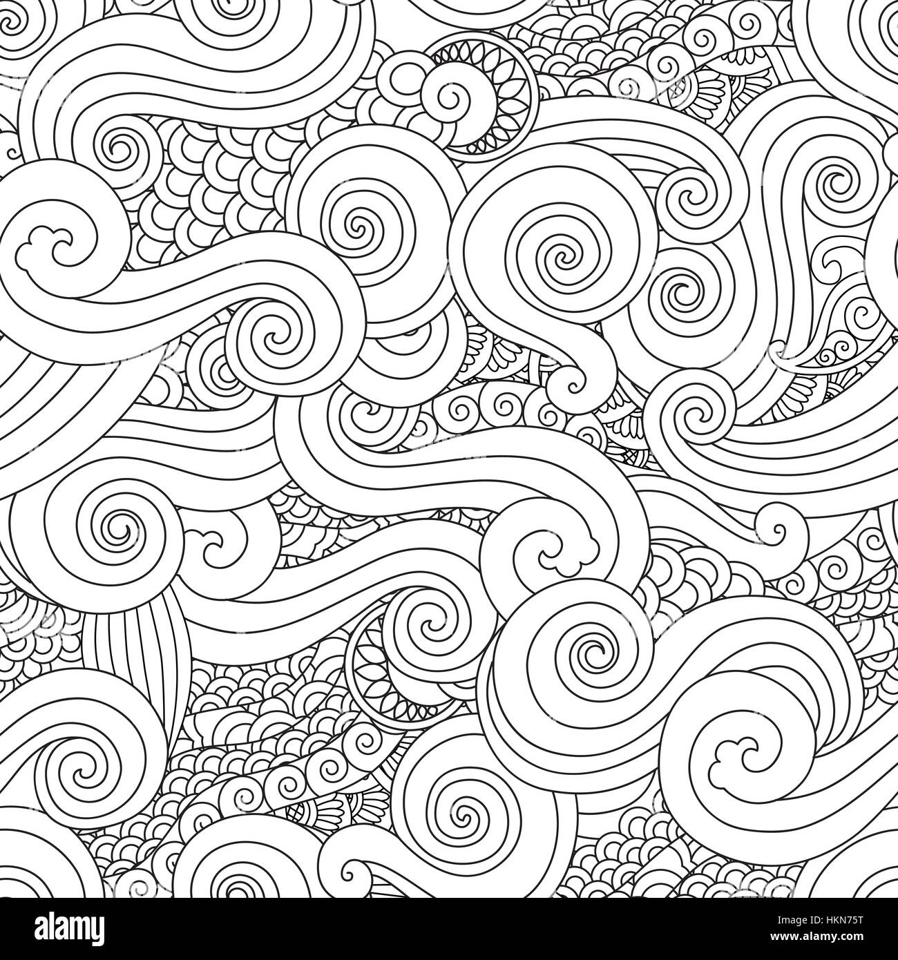 Abstract hand drawn outline wave curl seamless pattern in east asian ...