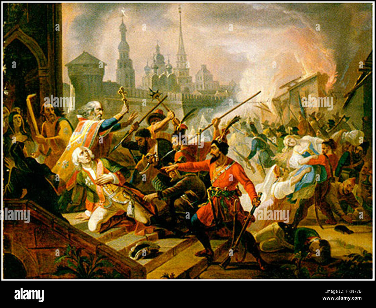 This painting by Moller depicts the Assault of Kazan by Pugachev, a key ...