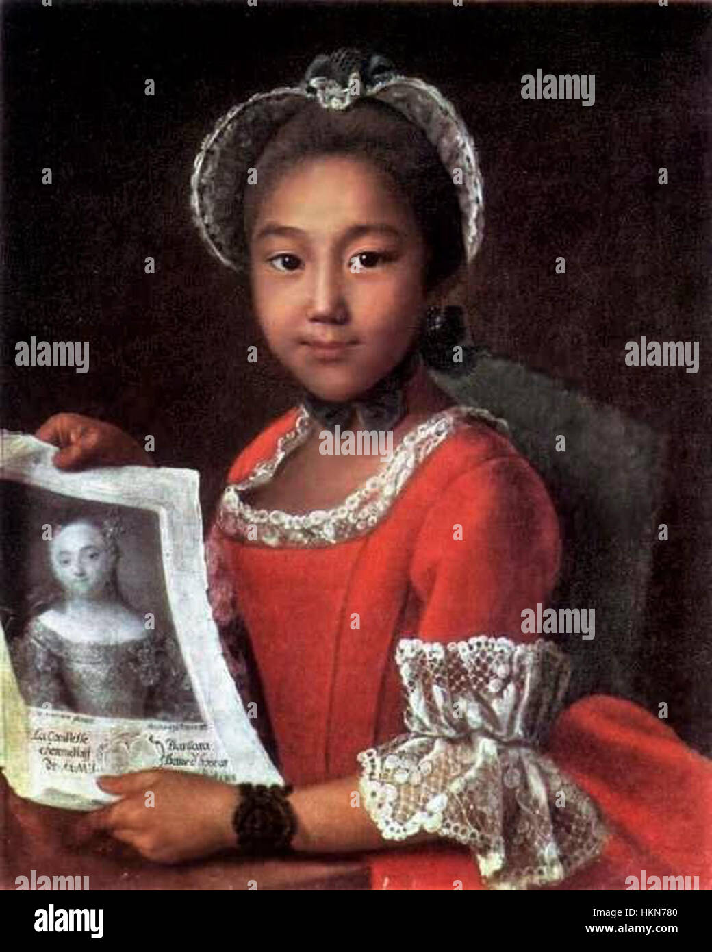 An oil painting titled 'Annushka' by I. Argunov, created in 1767 ...