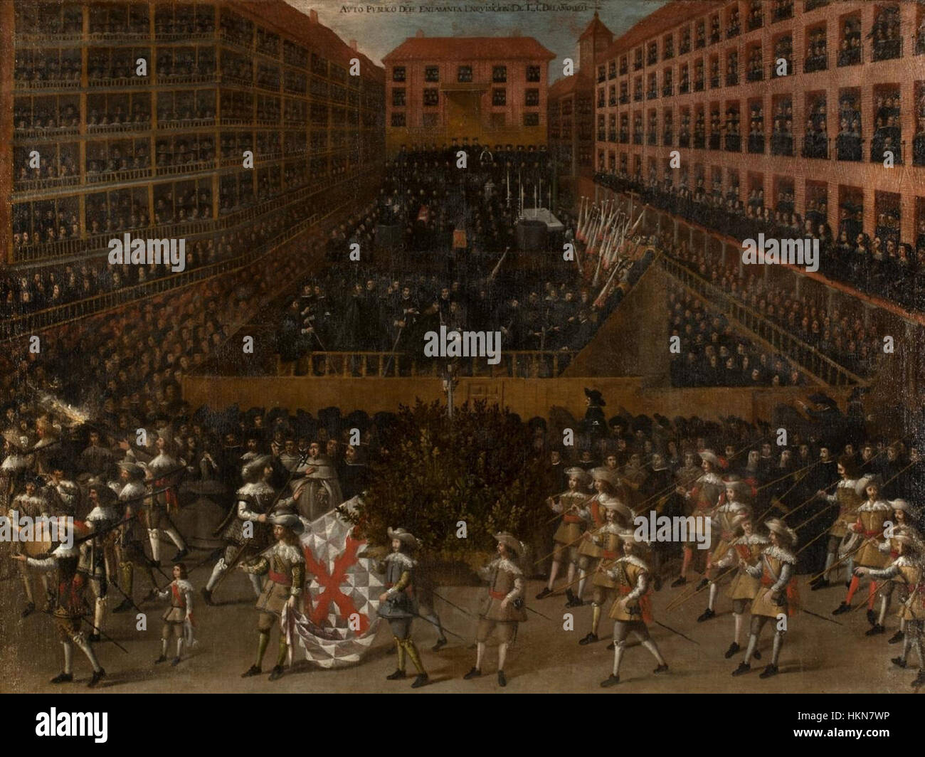 An artwork titled 'Auto de Fe 1656,' depicting a historical scene of ...