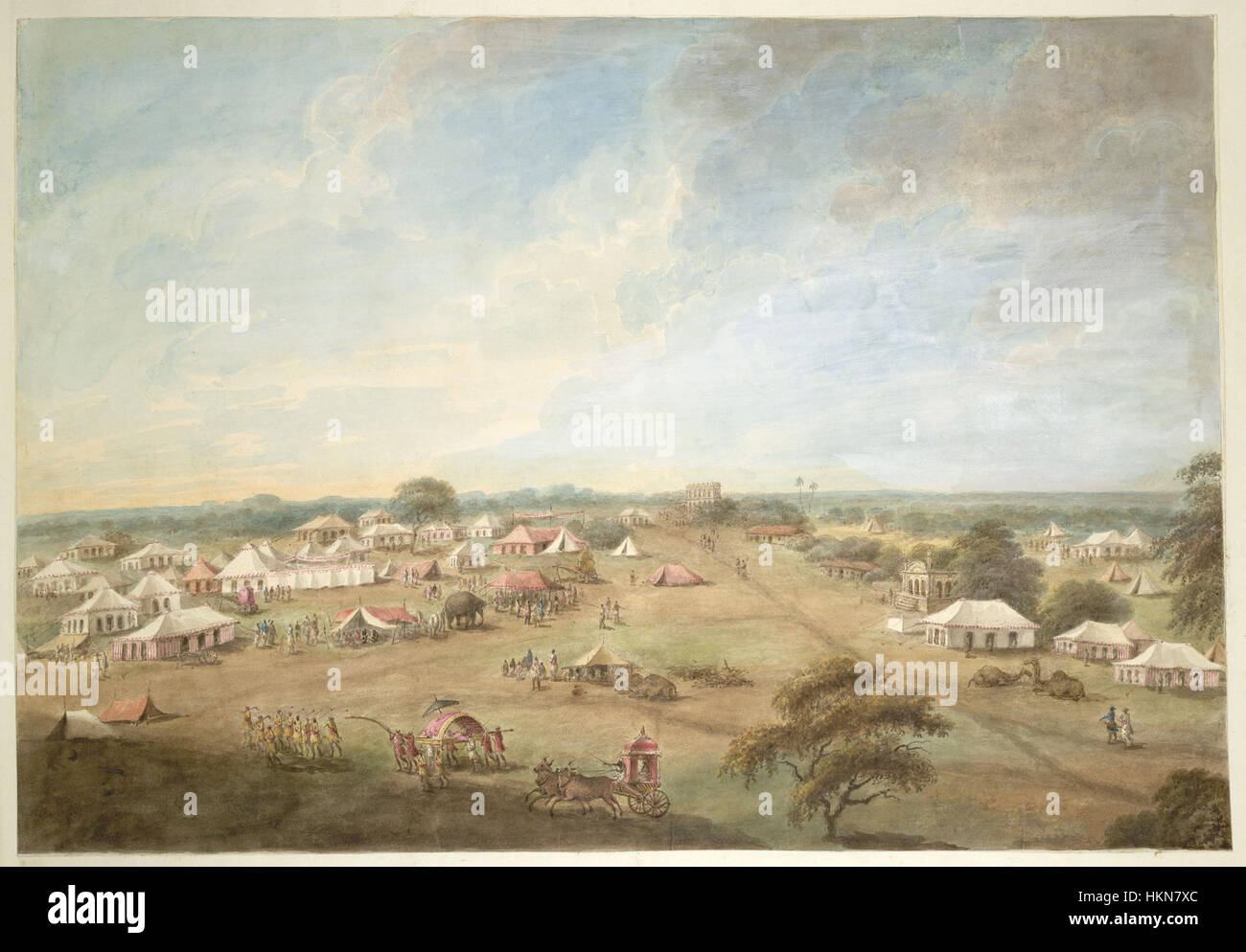 This painting depicts a grand *Mughal encampment*, showcasing the ...