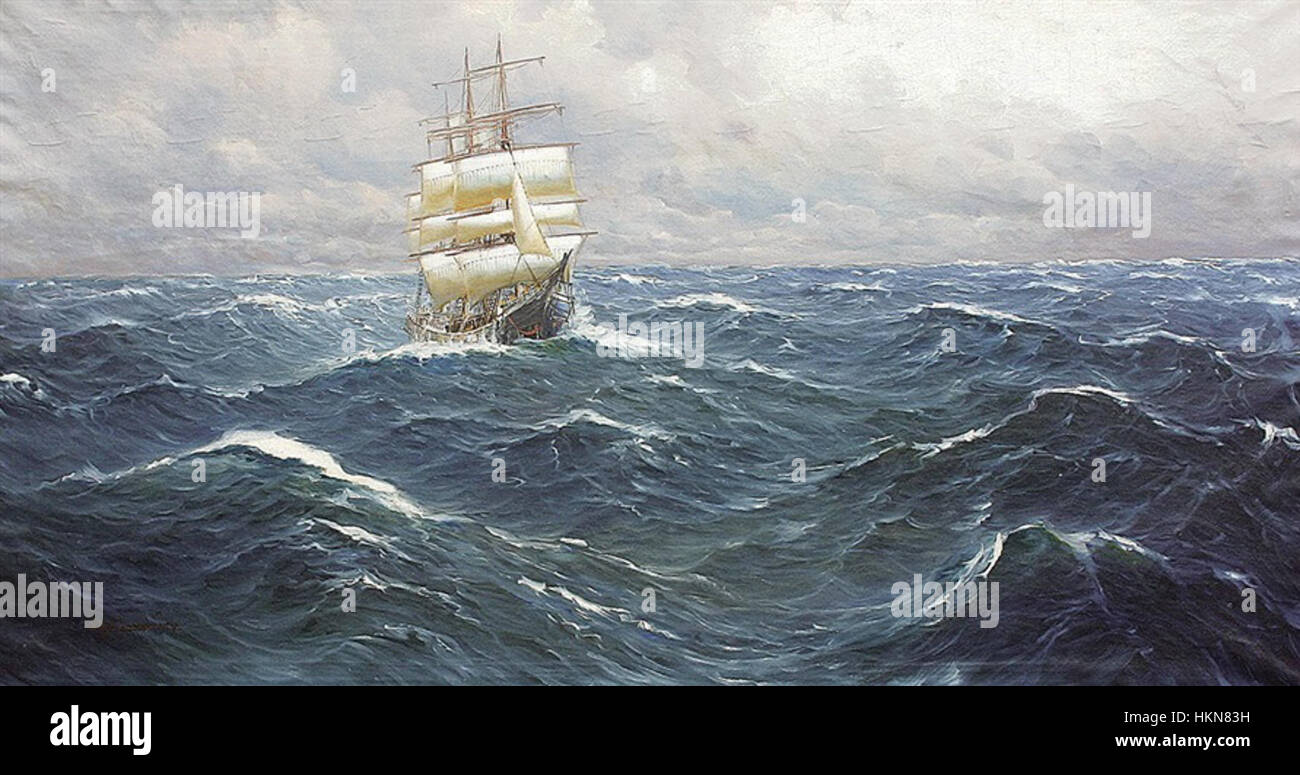 'Viermastbark auf hoher See' by Alfred Jensen shows a majestic four ...