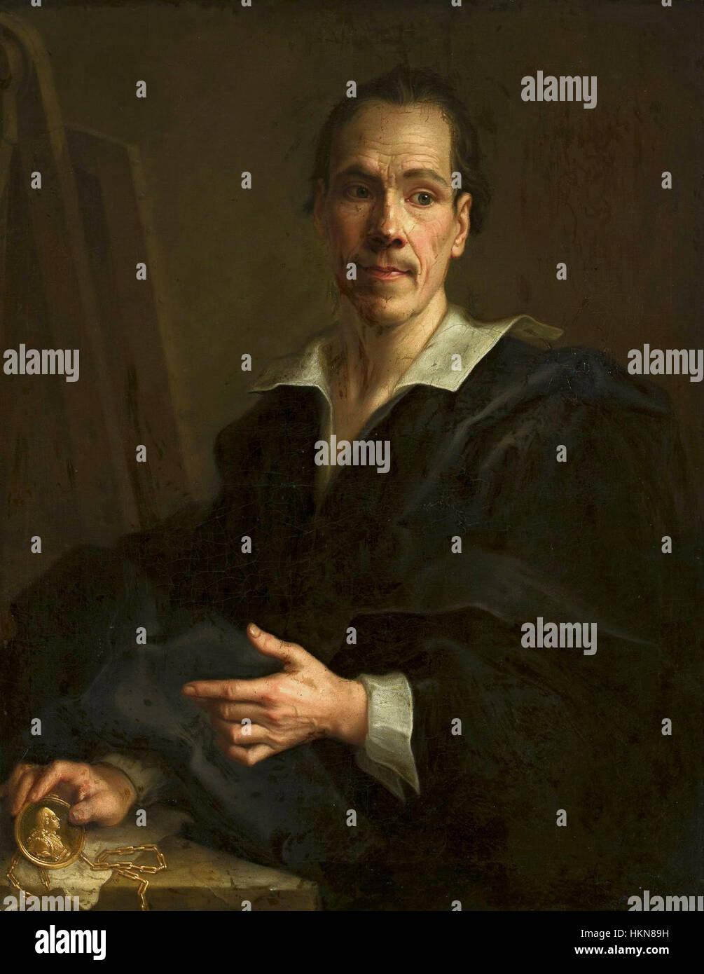 An oil painting self-portrait of Seybold, featuring him wearing a ...