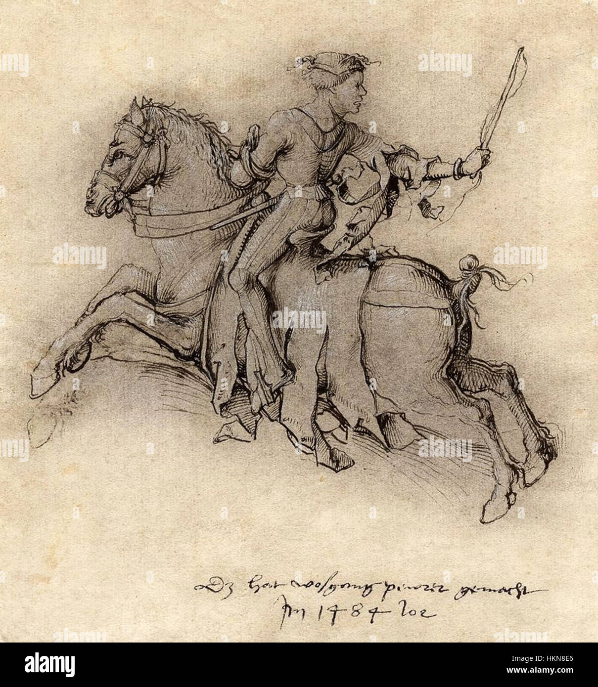This 19th-century painting titled Galloping Rider by Peurer depicts a ...