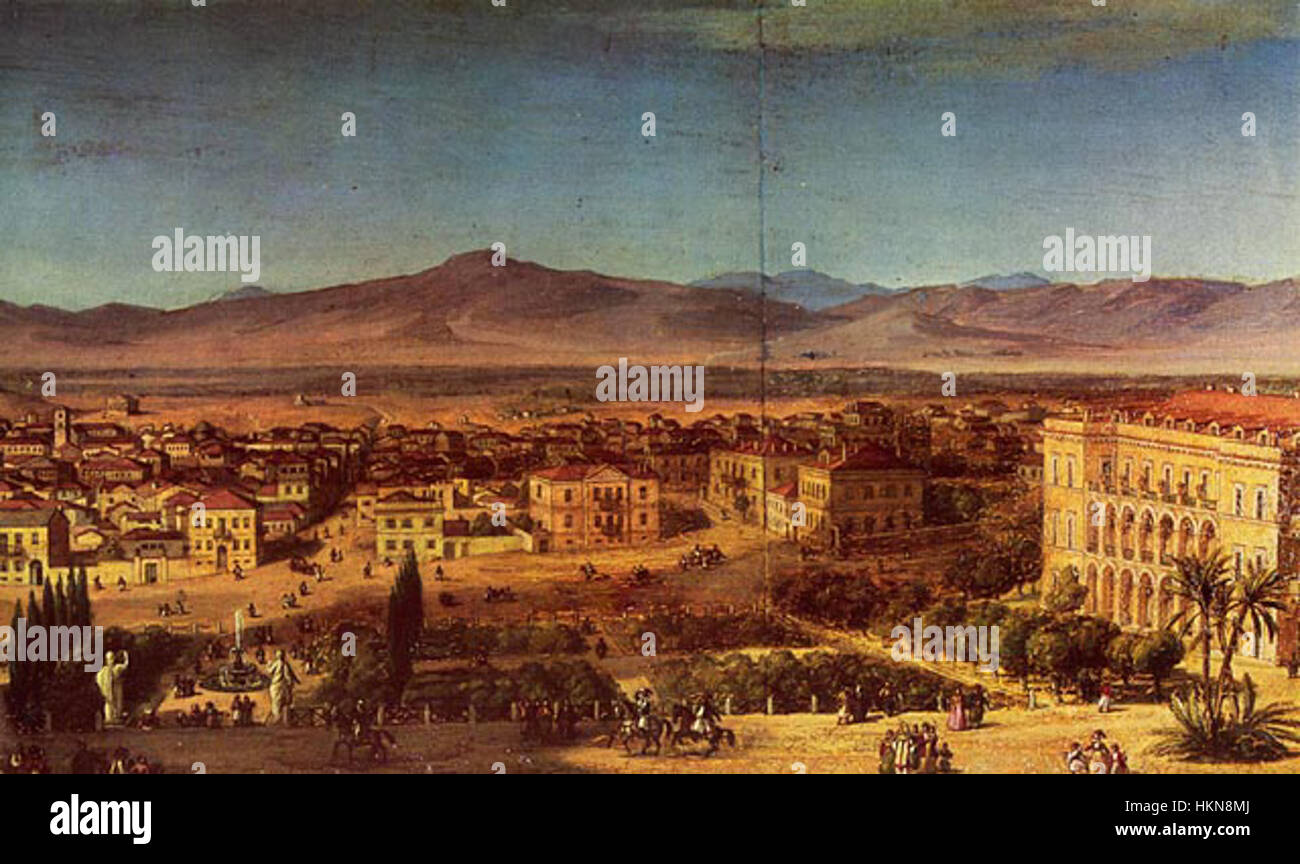 The 1845 painting of Athens' Syntagma Square illustrates the square’s ...