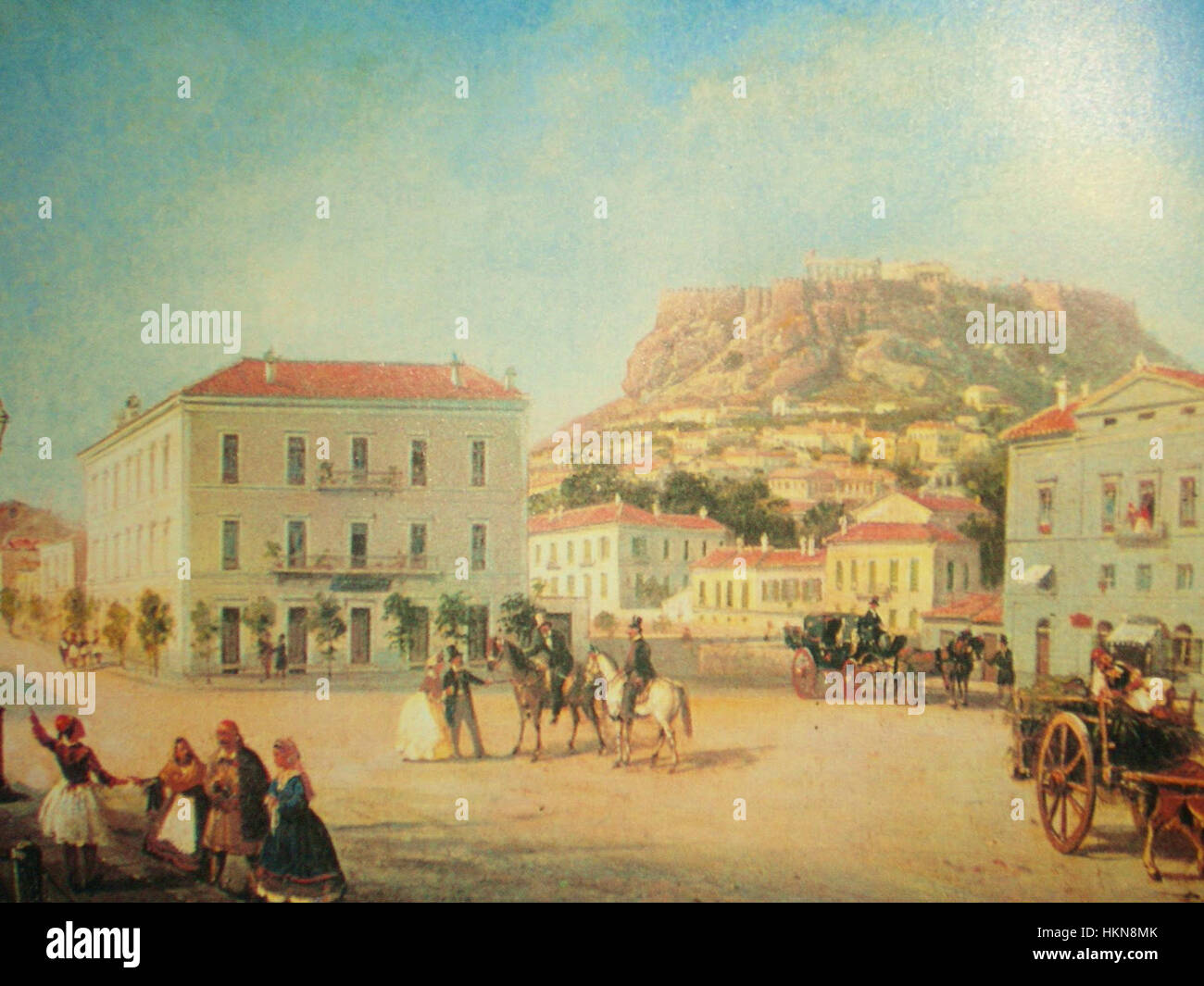 This 1860 painting of Athens' Syntagma Square captures a bustling scene ...