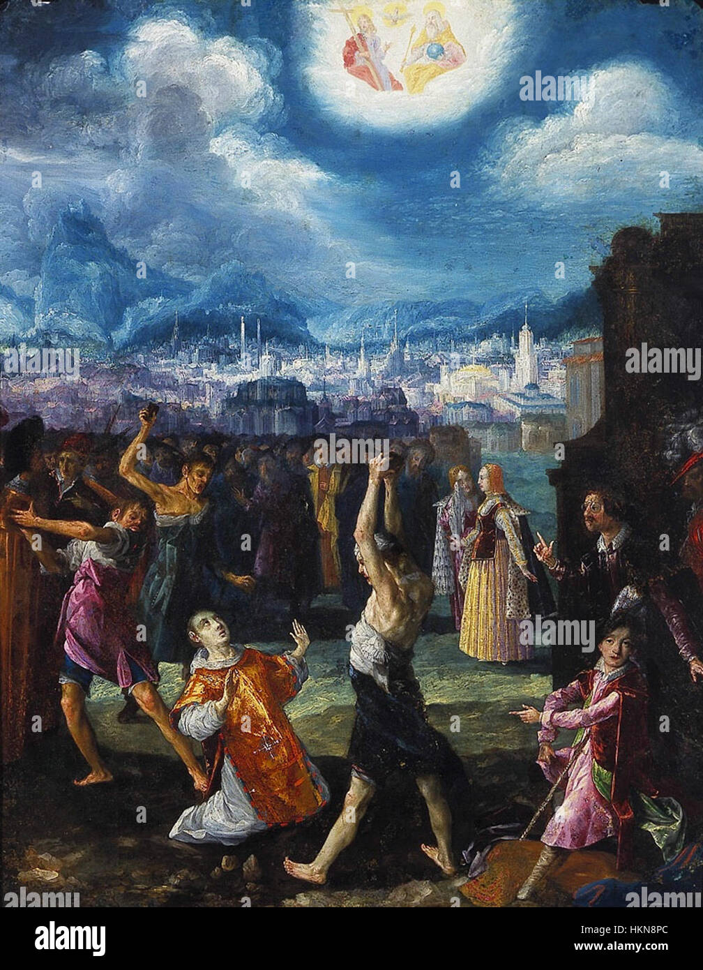 A depiction of the stoning of Saint Stephen, painted by Strobel. This artwork represents the ...