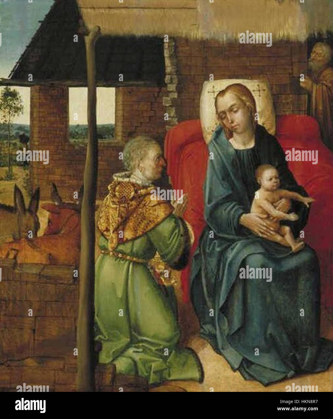 This Dutch Master artwork depicts the 'Adoration of the Magi,' an important biblical scene. The ...