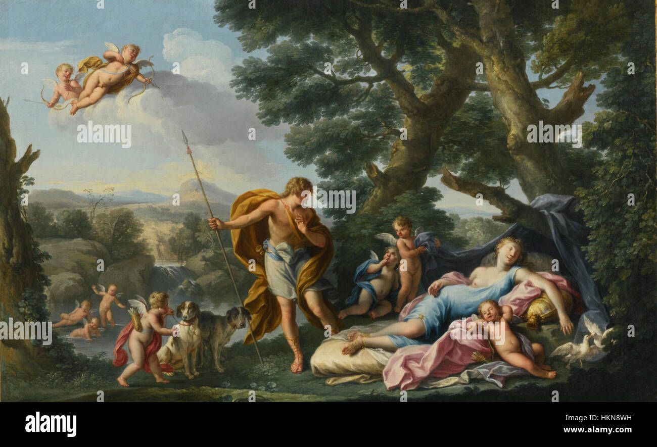 Andrea Locatelli's painting 'Venus and Adonis' depicts the mythological ...