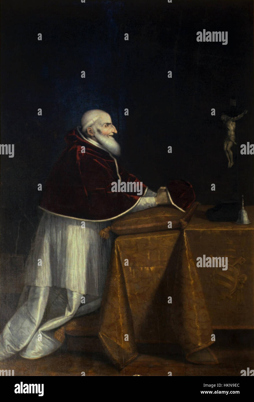 This anonymous painting portrays Saint Pius V, the 16th-century Pope ...