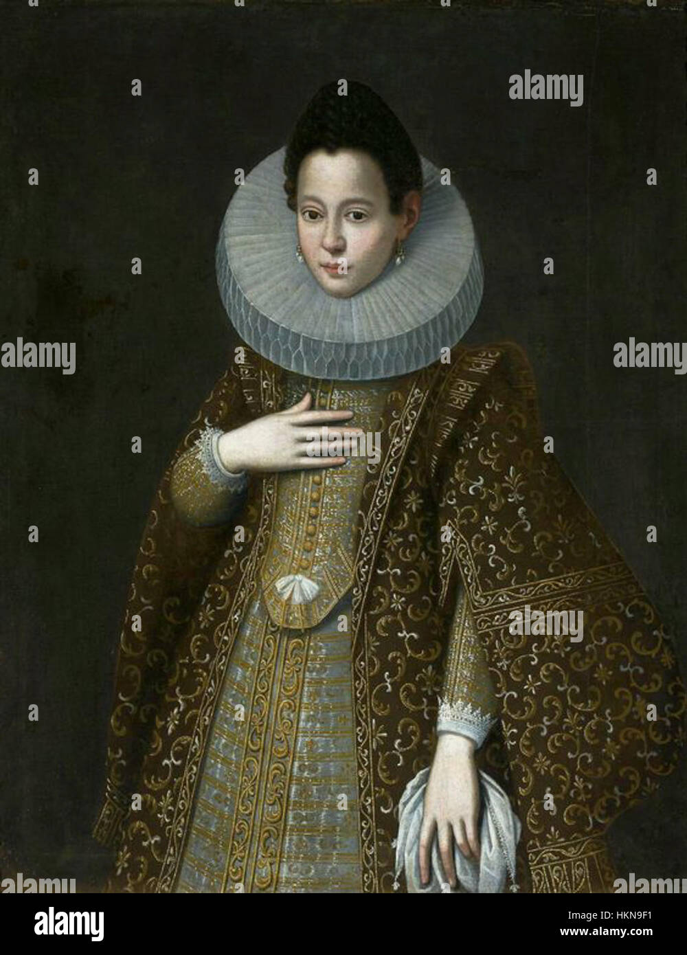 This portrait from Spain shows a woman in a brown dress, reflecting the ...