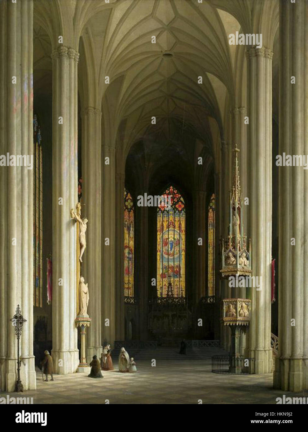 This painting by Ainmiller captures the intricate interior of a Gothic ...