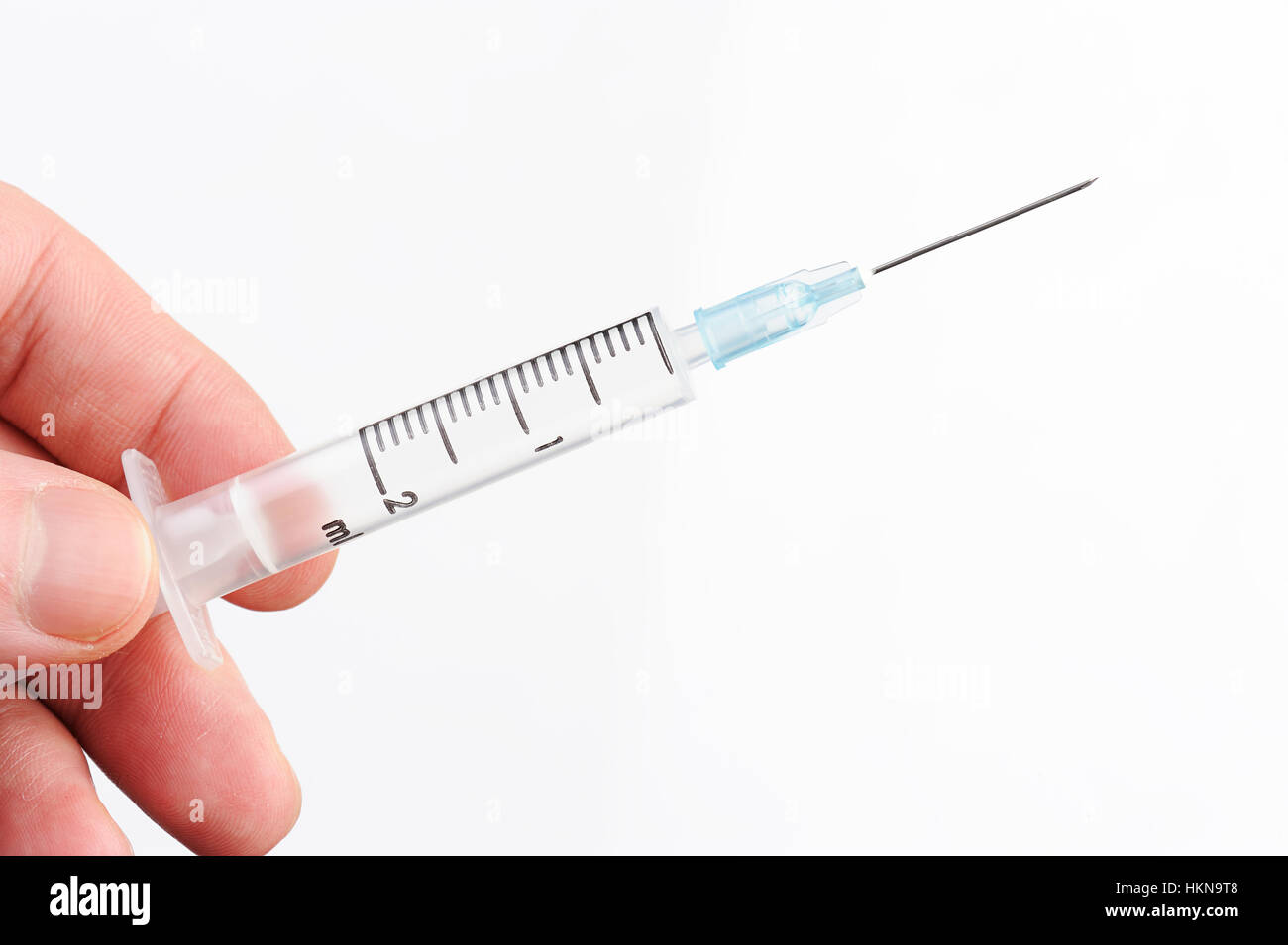 close up of syringe in hand on white background Stock Photo - Alamy