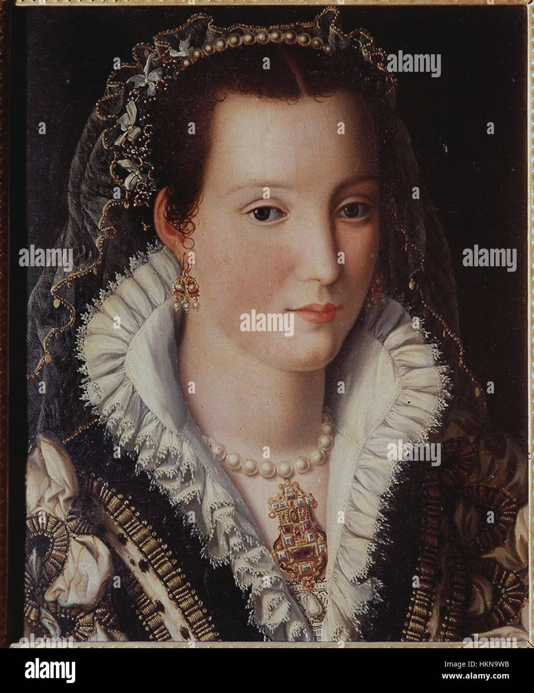 This portrait titled 'A Lady' by A. Allori, housed at the Palazzo Pitti, showcases the elegance ...