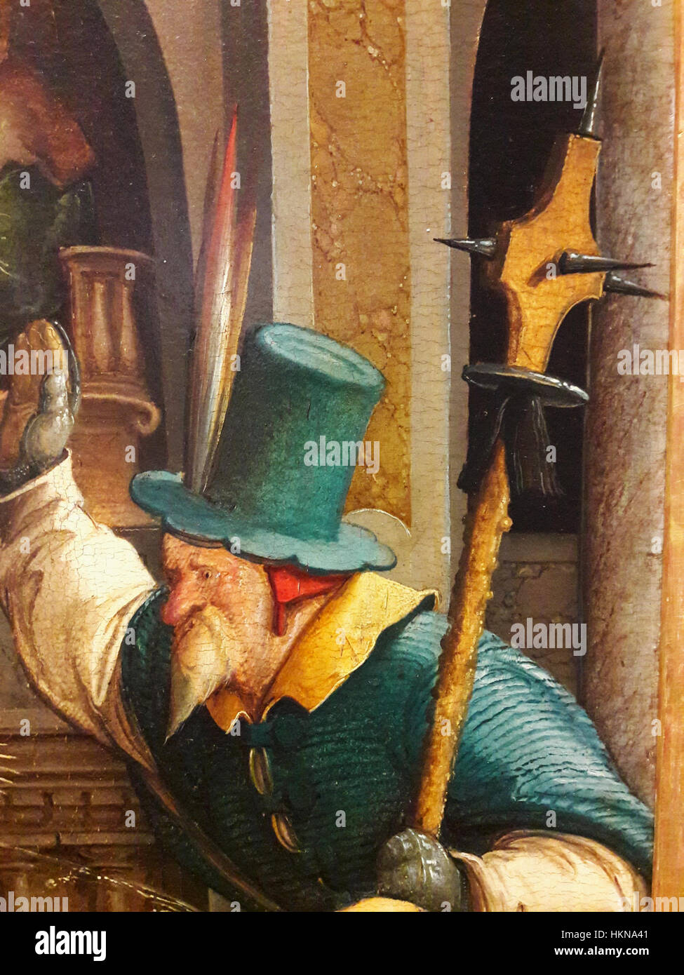 A detail from a 16th-century religious artwork depicting the Mocking of ...