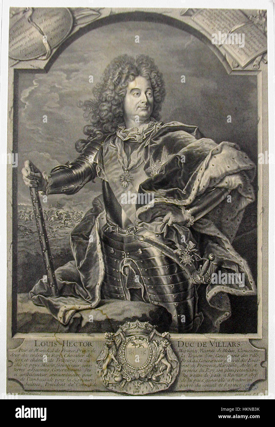 A 1714 engraving by P. Drevet, depicting the portrait of the Duc de ...