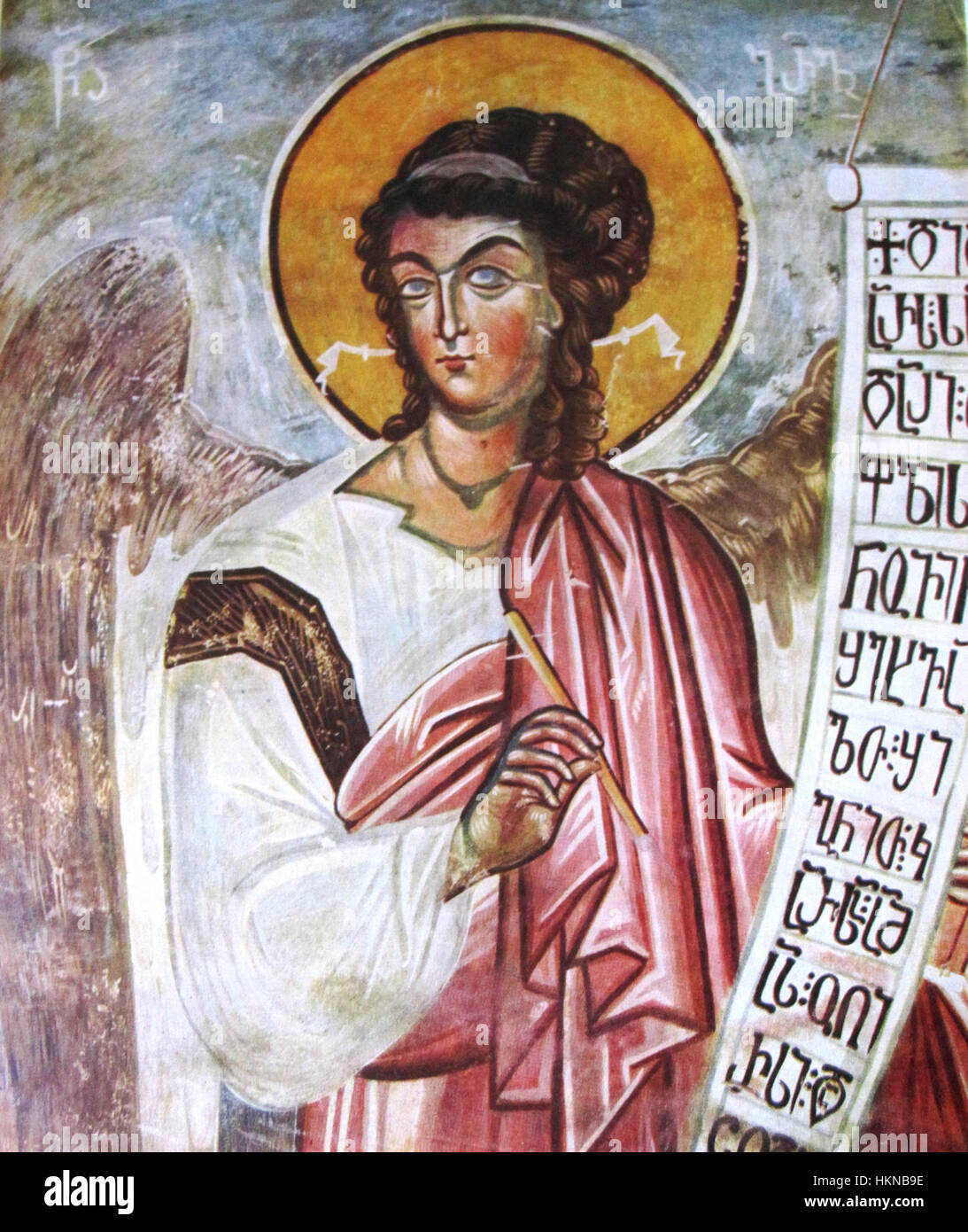 The *Archangel Gabriel* fresco from Tsalenjikha, Georgia, created in ...