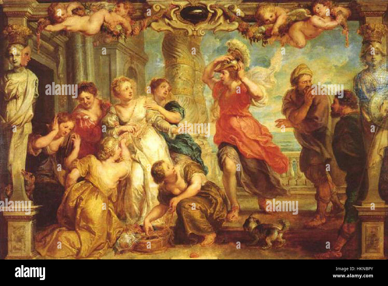 This artwork depicts the mythological scene of Achilles among the ...