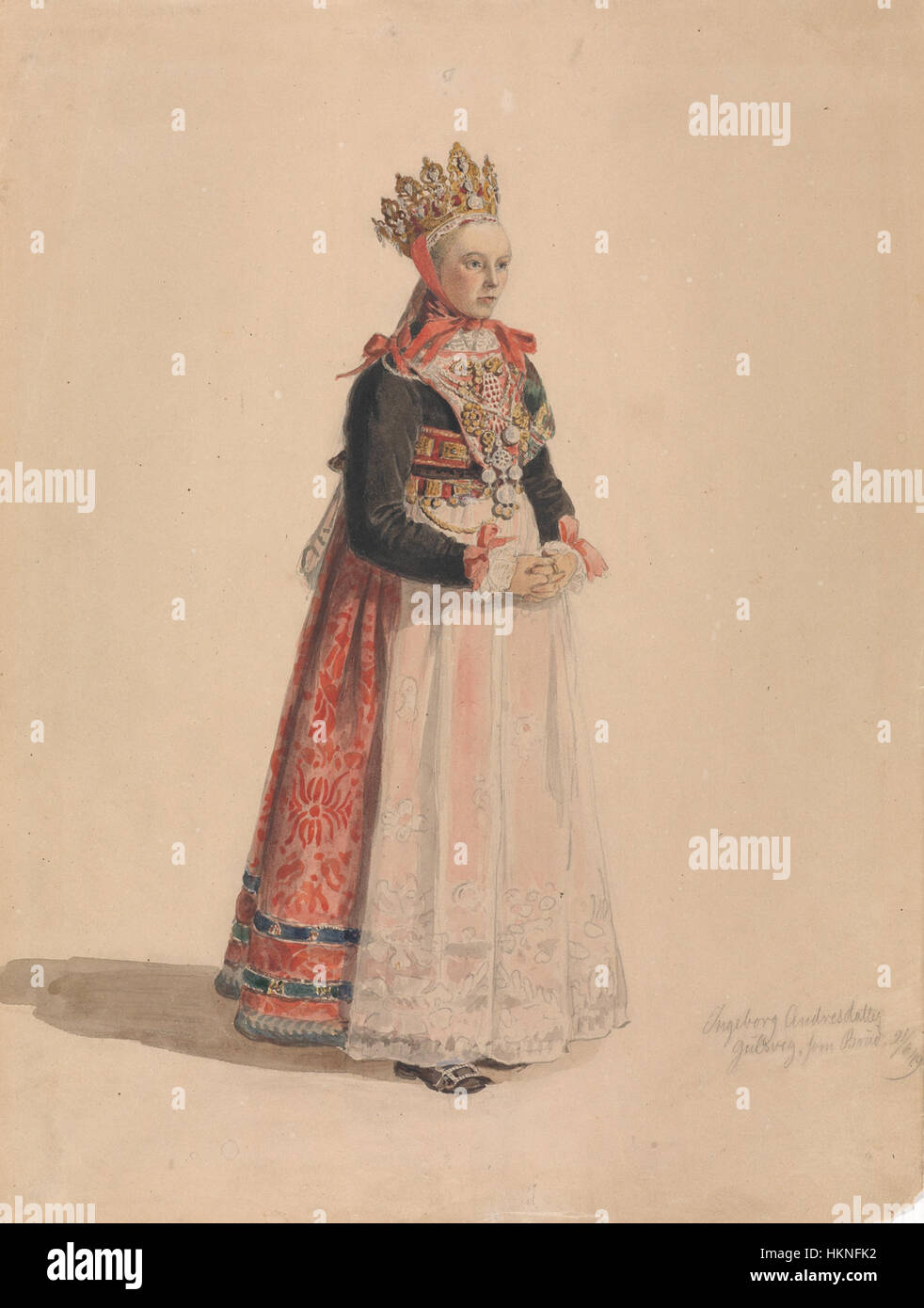 'Ingeborg Andresdatter Gulsvik som brud' by Adolph Tidemand depicts the ...