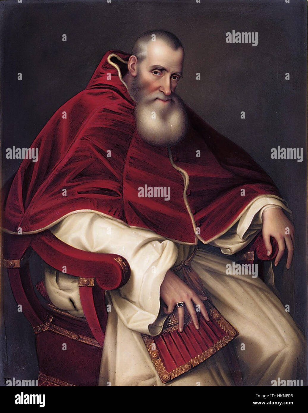 The image depicts Alessandro Farnese, Pope Paul III, as portrayed by ...
