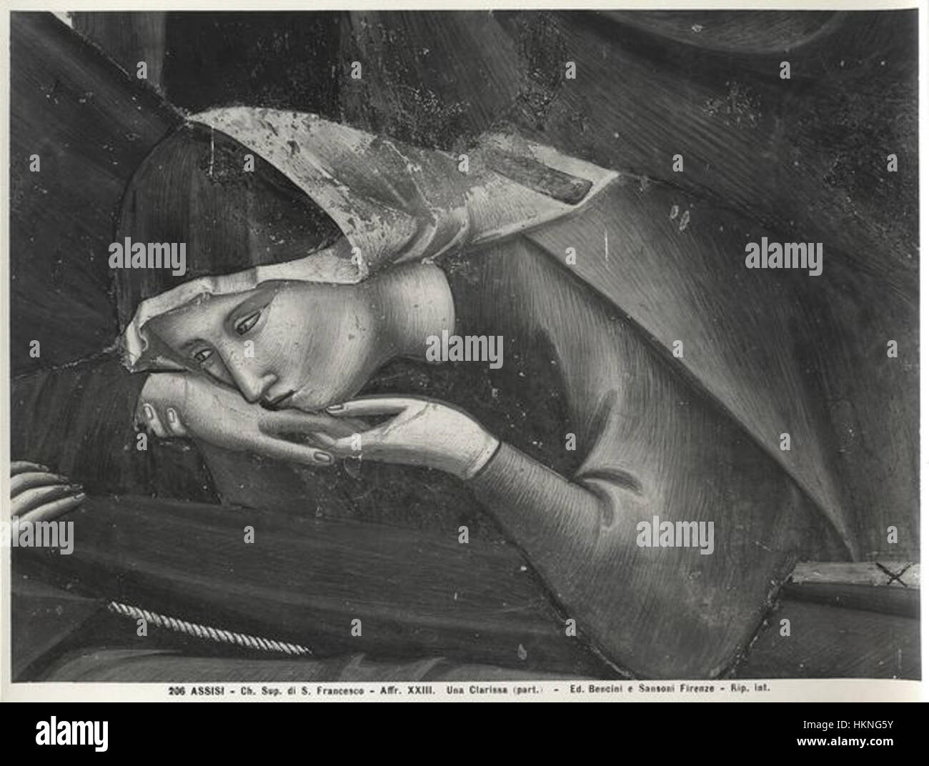 This artwork titled 'Pianto di Santa Chiara e delle Compagne,' attributed to Giotto, is a ...