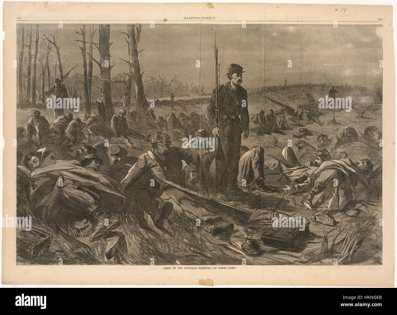 This historical painting depicts soldiers of the Army of the Potomac ...