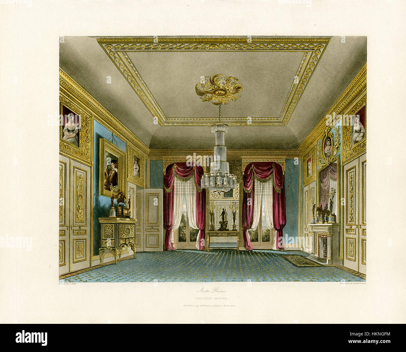 This painting from Pyne's Royal Residences series depicts the Ante Room ...